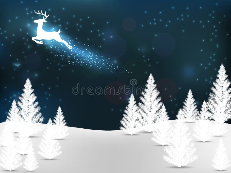 Christmas Tree and Flying Reindeer Stock Vector - Illustration of ...