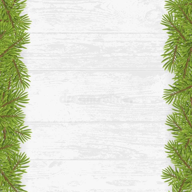 Christmas Tree Frame on Wood Plank White Background Stock Vector ...