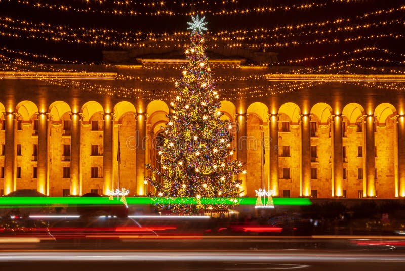 Christmas Tree in Front of the Parliament of Georgia. New Year Stock ...