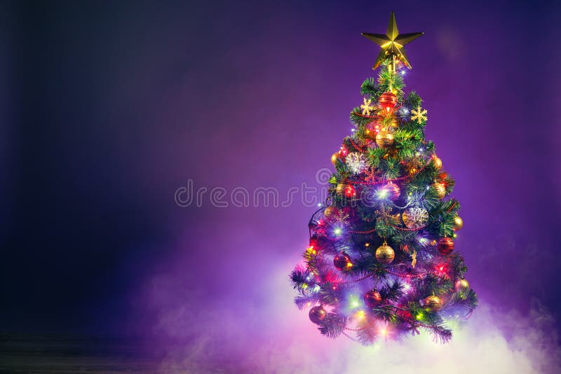 Christmas Tree in Frozen Mist Stock Photo - Image of ornament ...