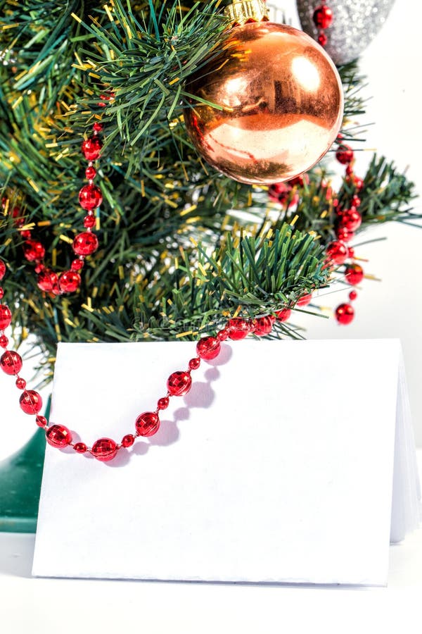 Christmas Tree, Garland, Ball and Card. Stock Photo - Image of hanging ...