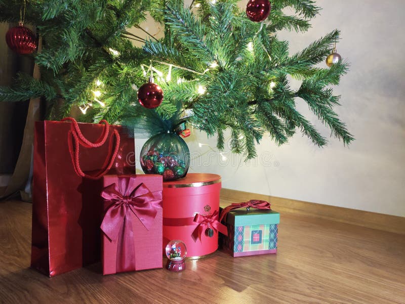 Christmas Tree with Gift Boxes Stock Image - Image of domestic ...