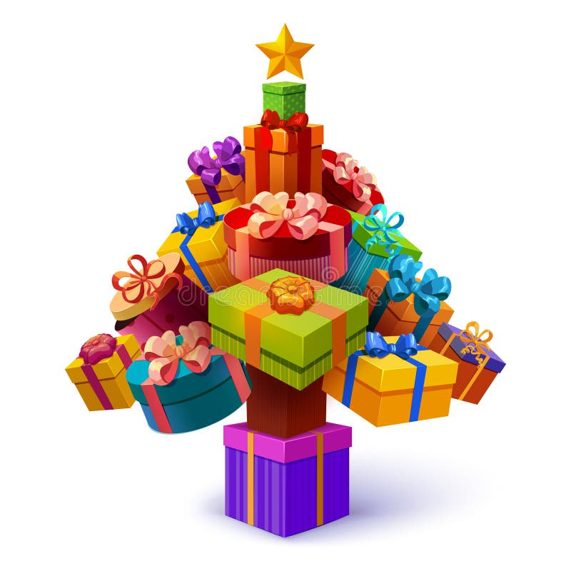 Christmas Tree of Gift Boxes Composition with Yellow Star and ...
