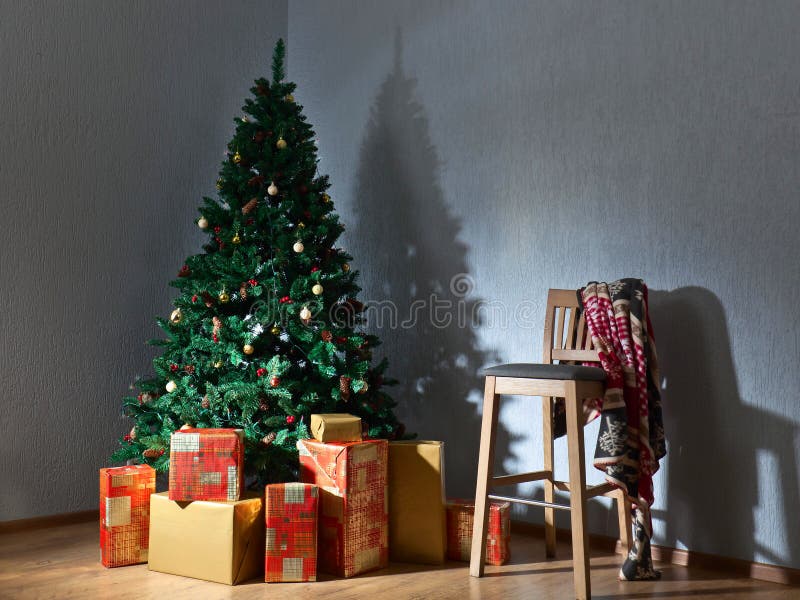 Christmas Tree with Gifts in Colourful Boxes Stock Photo - Image of ...