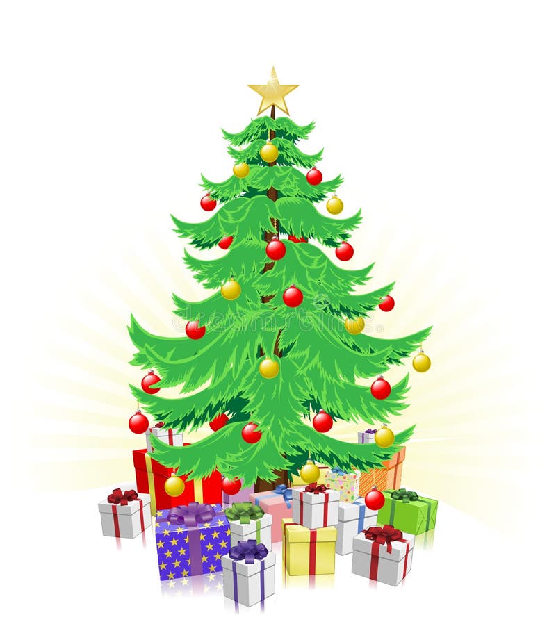 Beautiful Christmas Tree and Gifts Stock Illustration - Illustration of ...