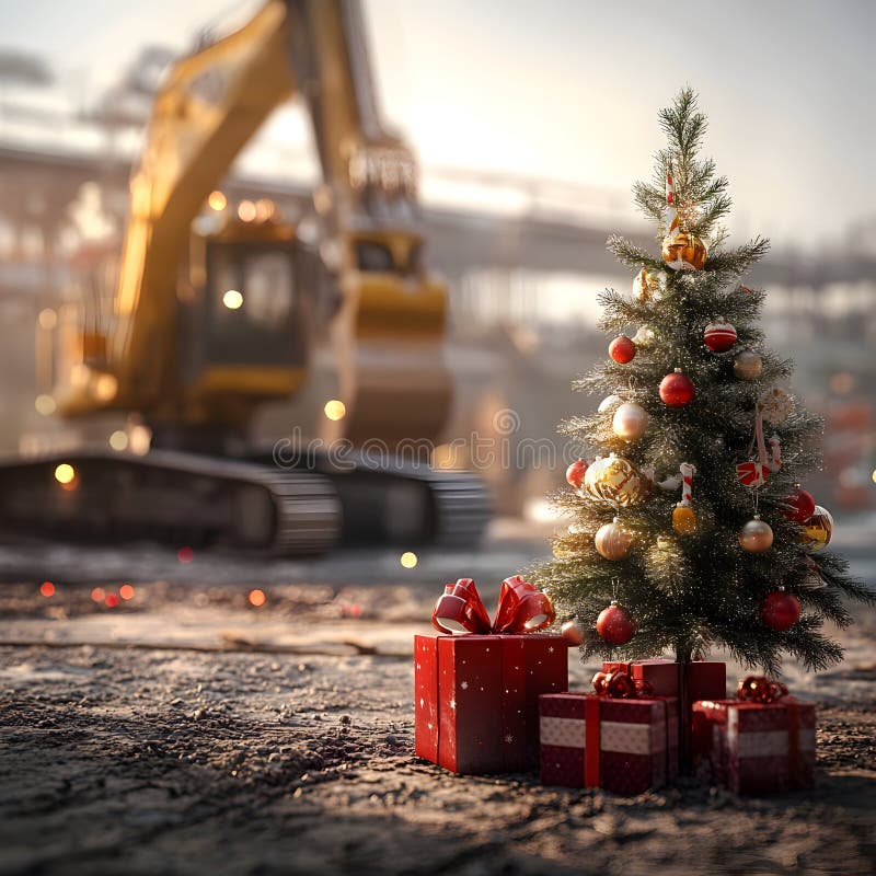 Christmas Tree with Gifts Inside a Construction Site. Stock ...
