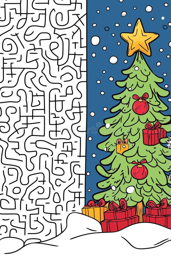 Christmas Tree, Gifts, and a Maze Stock Image - Image of game ...