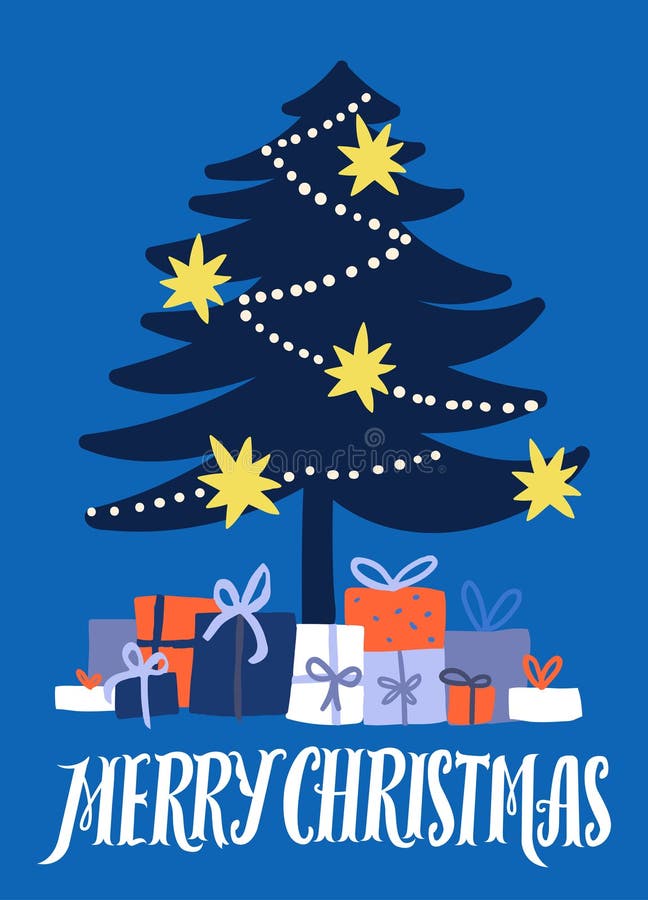 Christmas Tree Ts Merry Christmas Hand Lettering On Greeting Card
