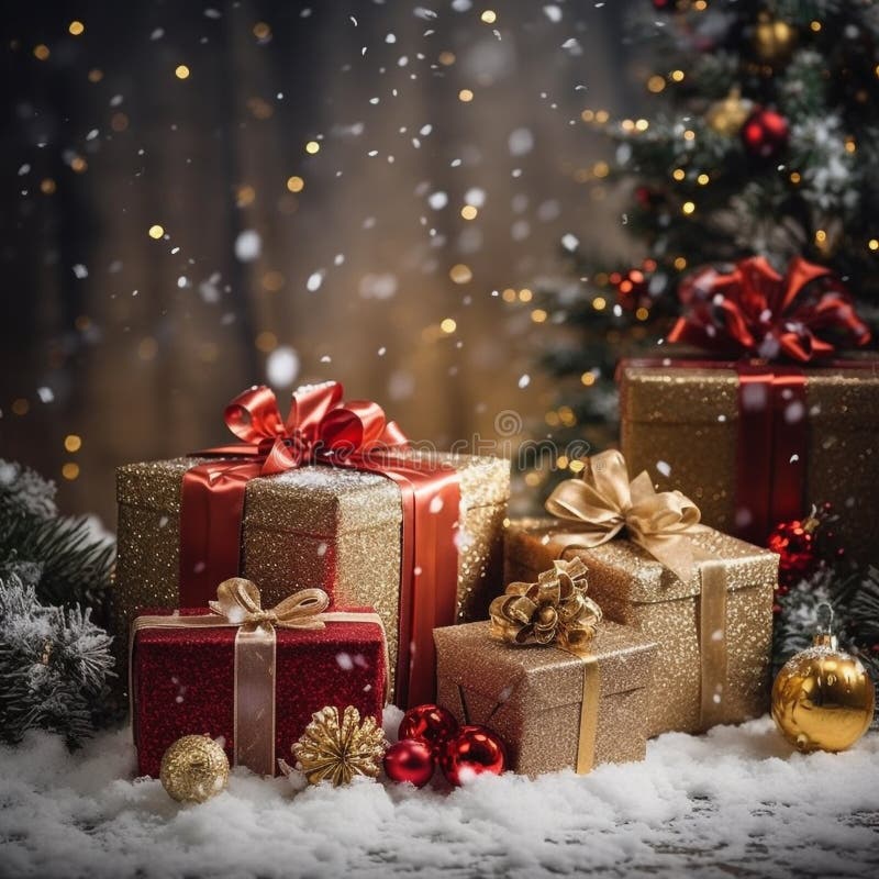 Christmas Tree with Gifts. Typical Christmas Party Scene Stock ...