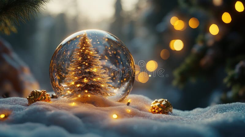 Christmas Tree in Glass Ball on Snow. Stock Image - Image of seasonal ...