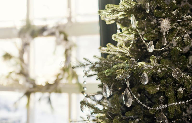 Christmas Tree with Glass Crystals Decorations Stock Photo - Image of ...