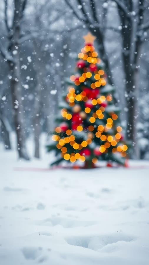 Christmas Tree Glowing in Snowy Forest Festive and Peaceful Winter ...