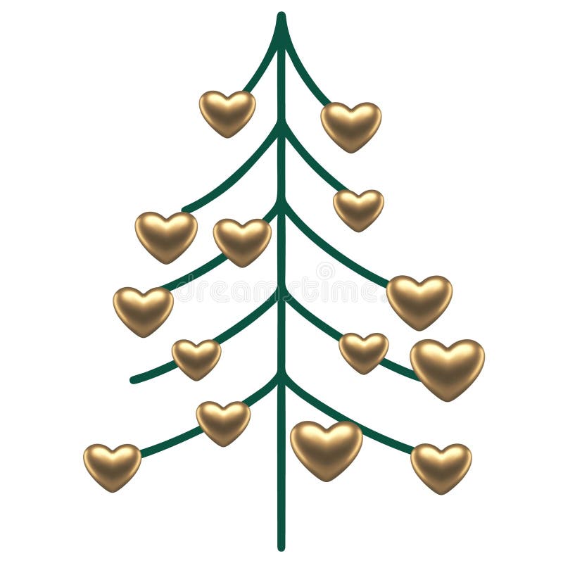 Christmas Tree with Gold Hearts Stock Photo - Image of season, gold ...
