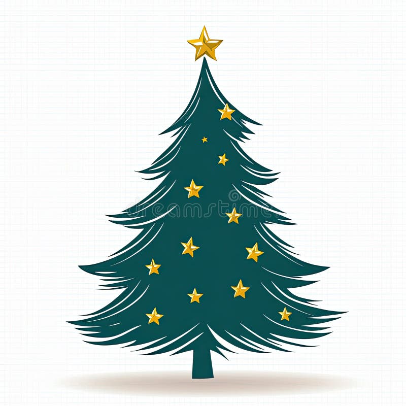 Christmas Tree with Gold Stars Stock Illustration - Illustration of ...