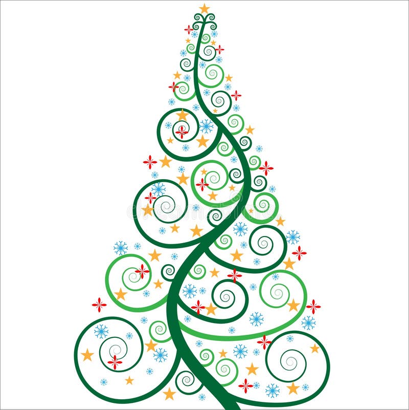 Swirl Silhouette of Christmas Tree Stock Vector - Illustration of merry ...