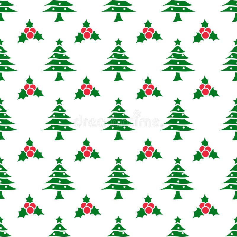 Christmas Tree and Holly Berry Pattern Design for Print Template Stock ...