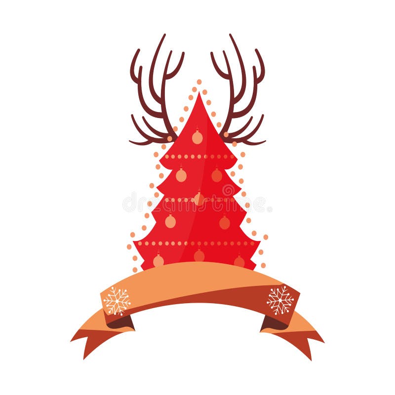 Christmas Tree Horns Ribbon Decoration Stock Vector - Illustration of ...