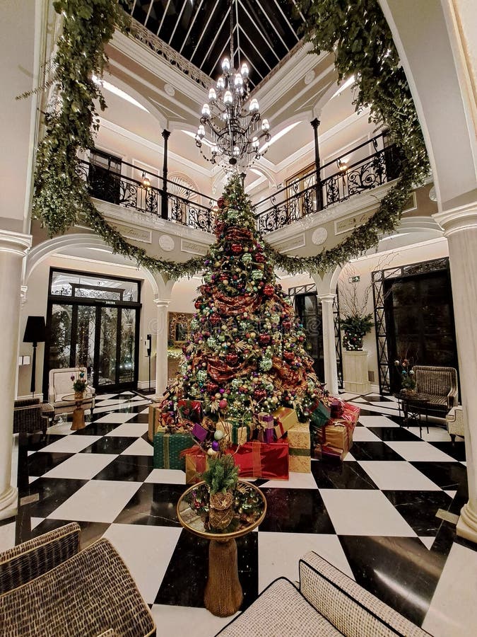 Christmas Tree in Hotel Lobby Editorial Stock Photo - Image of black ...