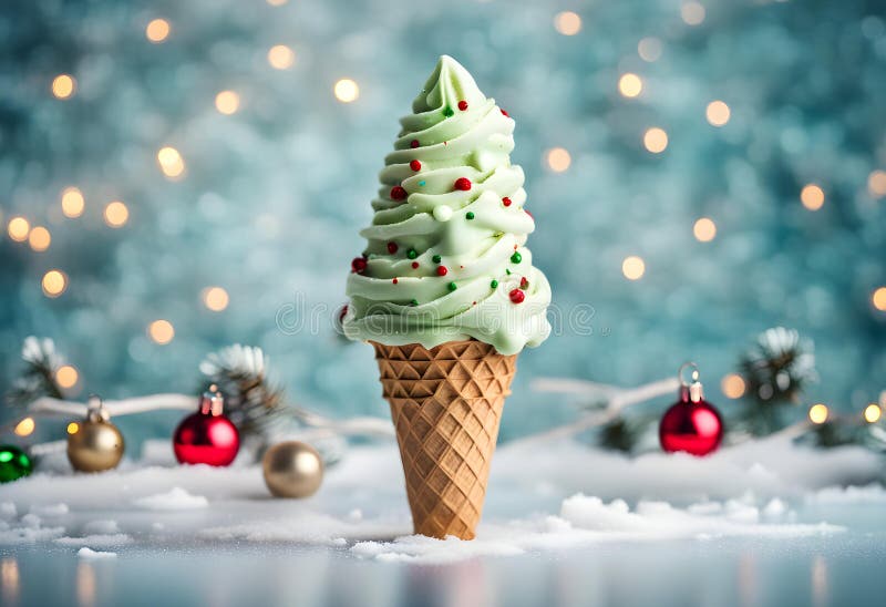 Christmas Tree Ice Cream. Winter Holiday Concept Stock Illustration ...