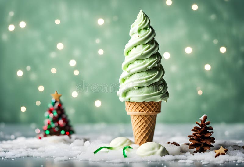 Christmas Tree Ice Cream. Winter Holiday Concept Stock Illustration ...