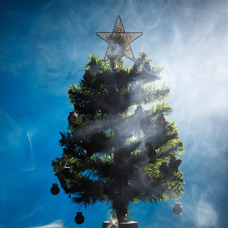 Christmas tree in ice fog stock photo. Image of green - 134115940