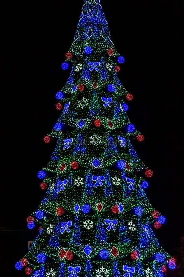 Christmas Tree Illuminated with the Many Colorful Lights Stock Image ...