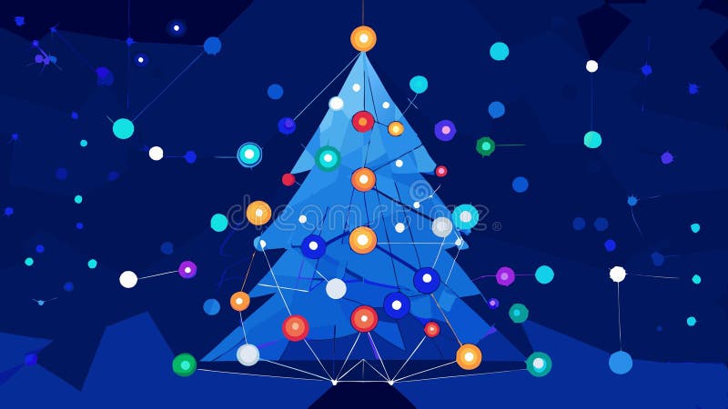 Christmas Tree Illustration with Blue Neural Connect Dots Lines. Stock ...