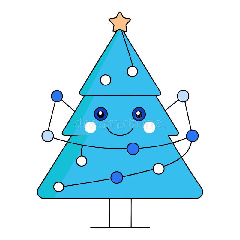 Christmas Tree Illustration with Blue Neural Connect Dots Lines. Stock ...