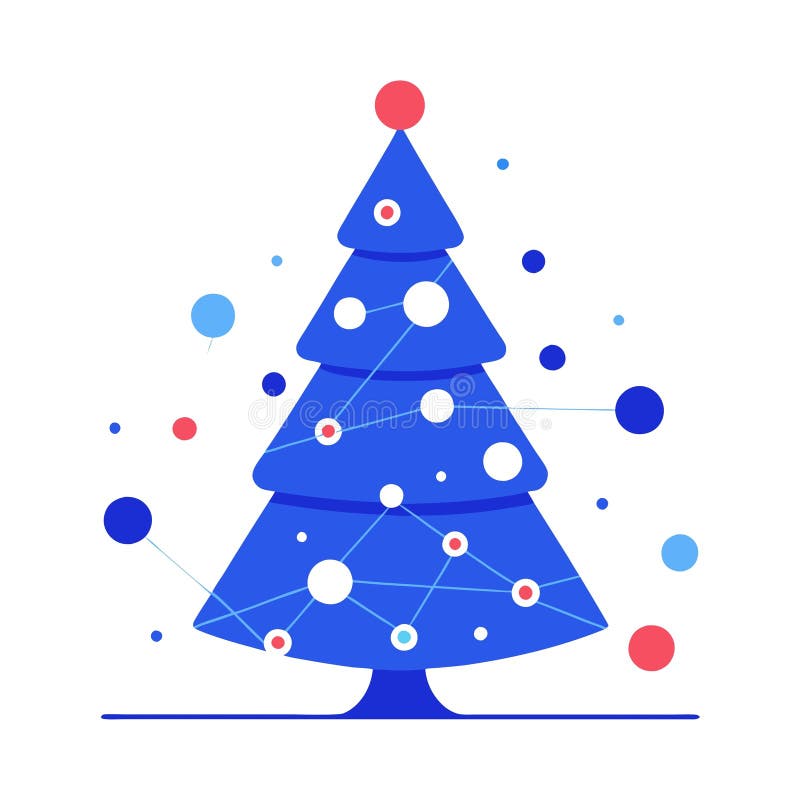 Christmas Tree Illustration with Blue Neural Connect Dots Lines. Stock ...