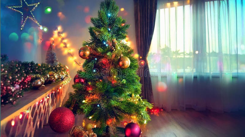 Christmas Tree Inside the House, Illustration of Decoration for ...