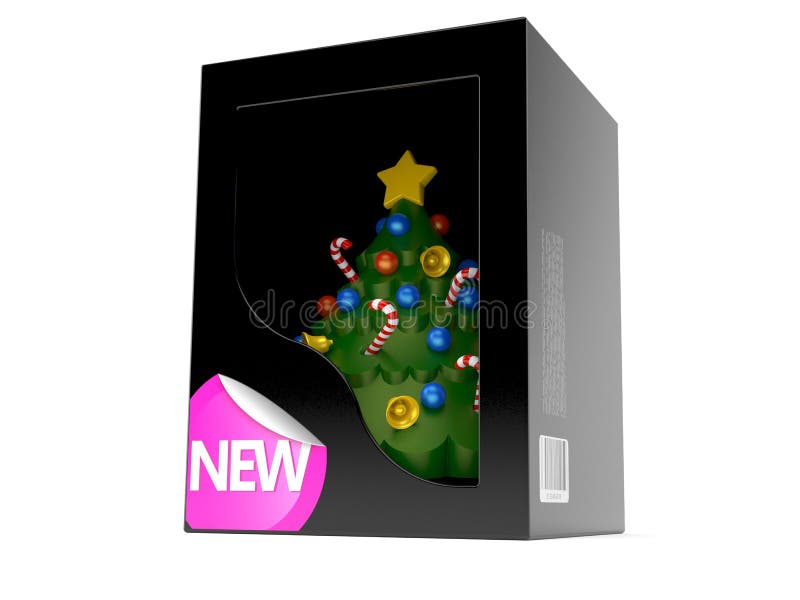 Christmas Tree Inside Merchandise Box Stock Illustration - Illustration ...