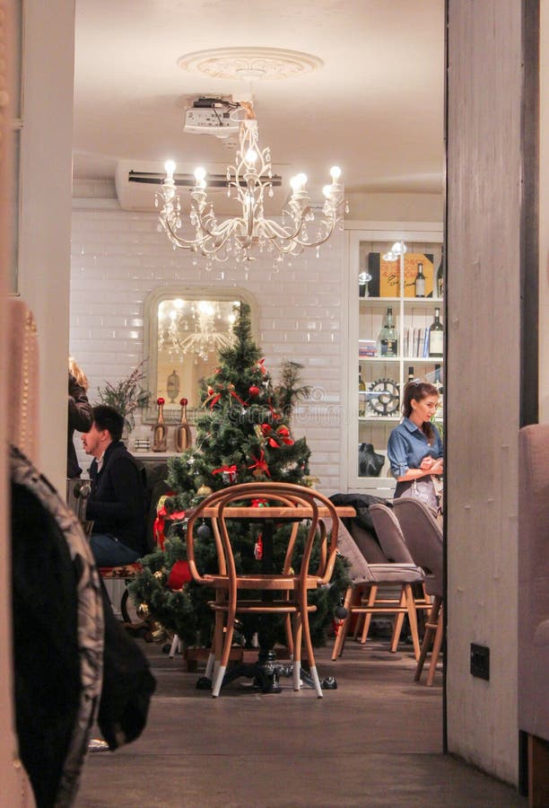 Christmas Tree in the Interior of the Restaurant. Editorial Photography ...