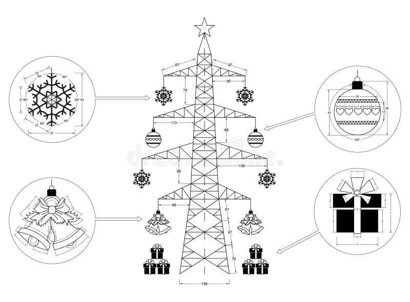 Christmas Tree As Technical Blueprint Drawing. Christmas Technical ...