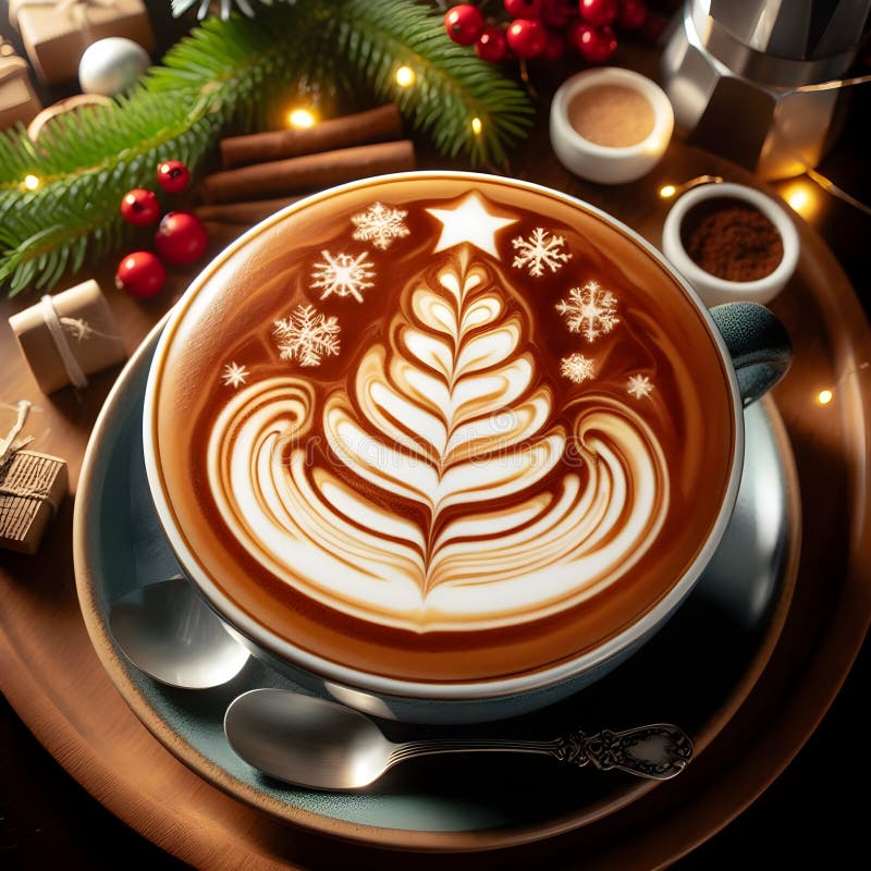 Christmas Tree Latte Art Special for this Festive Season. Stock ...