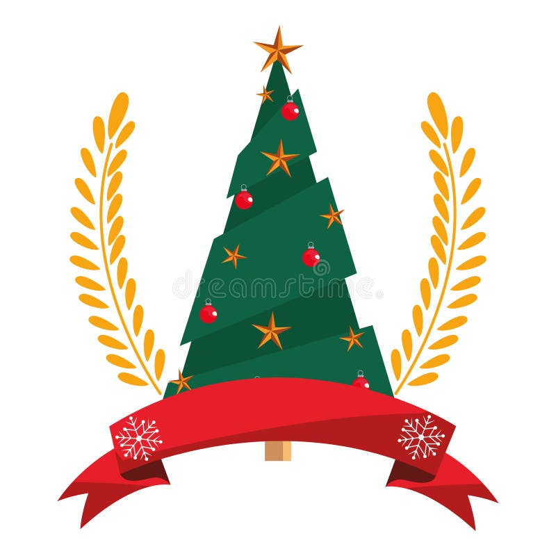 Christmas Tree Leaves Ribbon Decoration Stock Vector - Illustration of ...