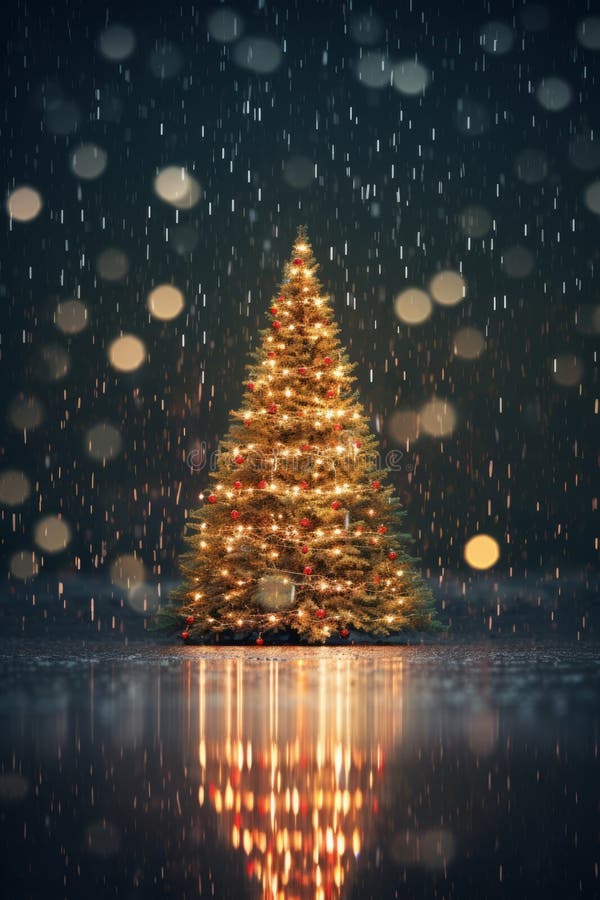 Christmas Tree with Lights on it in the Rain Stock Illustration ...
