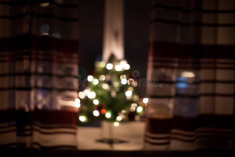 Blurred Unfocused Christmas Tree and Lights with Christmas Toys in the ...