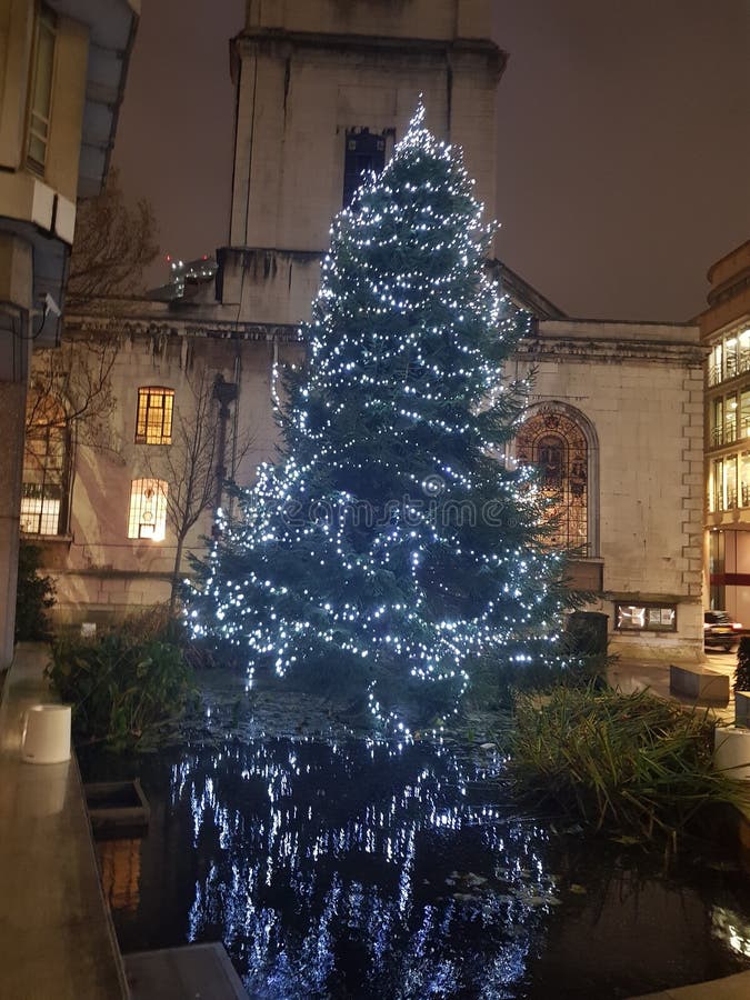 Christmas Tree Lit Up with Lights London Stock Photo - Image of london ...