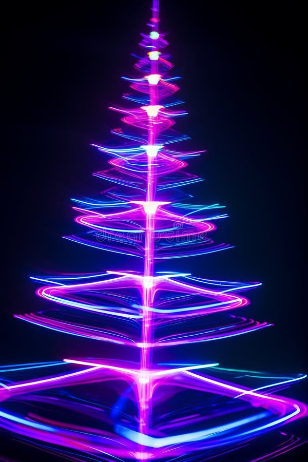 A Christmas Tree Lit Up with Neon Lights Stock Illustration ...