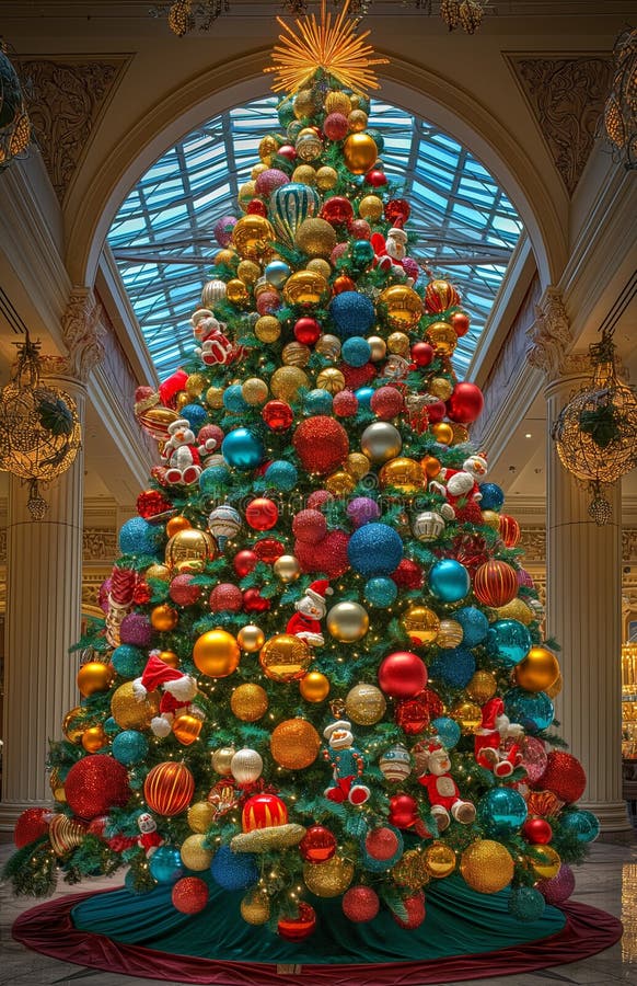 Christmas Tree in the Living Room Decorated with Circus Theme Stock ...