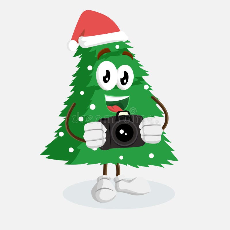 Christmas Tree Logo Mascot with Camera Pose Stock Vector - Illustration ...