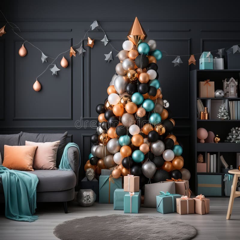 Christmas Tree Made of Balloons Multi-colored Gel Balls. Creative Room ...
