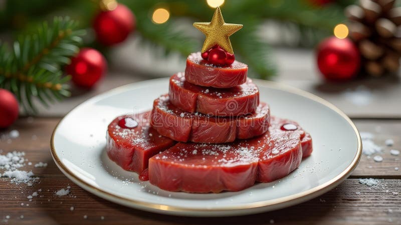 Christmas Tree Made from Beef Steak with Berries Stock Illustration ...