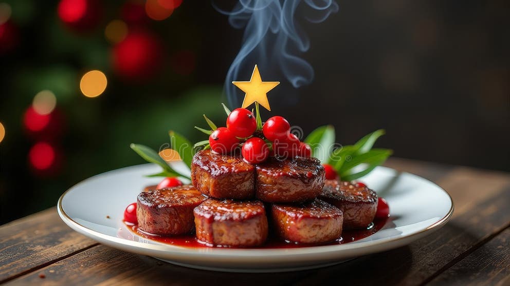 Christmas Tree Made from Beef Steak with Berries Stock Illustration ...