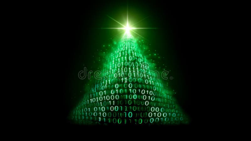 Christmas Tree Made of Binary Code Numbers with Bright Star and Glow. Digital Technology and ...