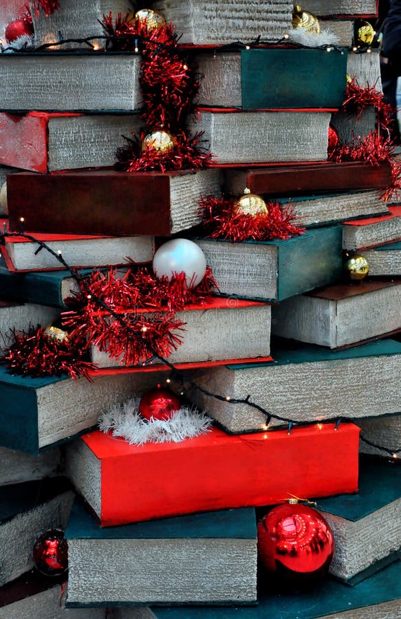 Christmas Tree Made of Books Stock Image - Image of greeting, books ...