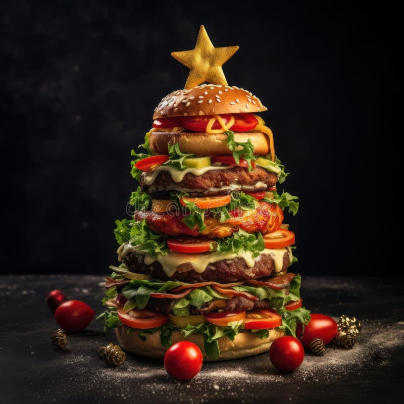 Christmas Tree Made from Burger Stock Photo - Image of celebration ...