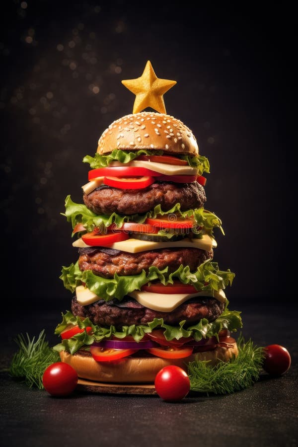 Christmas Tree Made from Burger Stock Image - Image of cuisine, festive ...