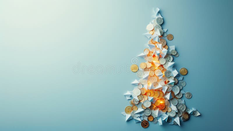 Christmas Tree Made of Coins and Paper, Symbolizing Financial Growth ...