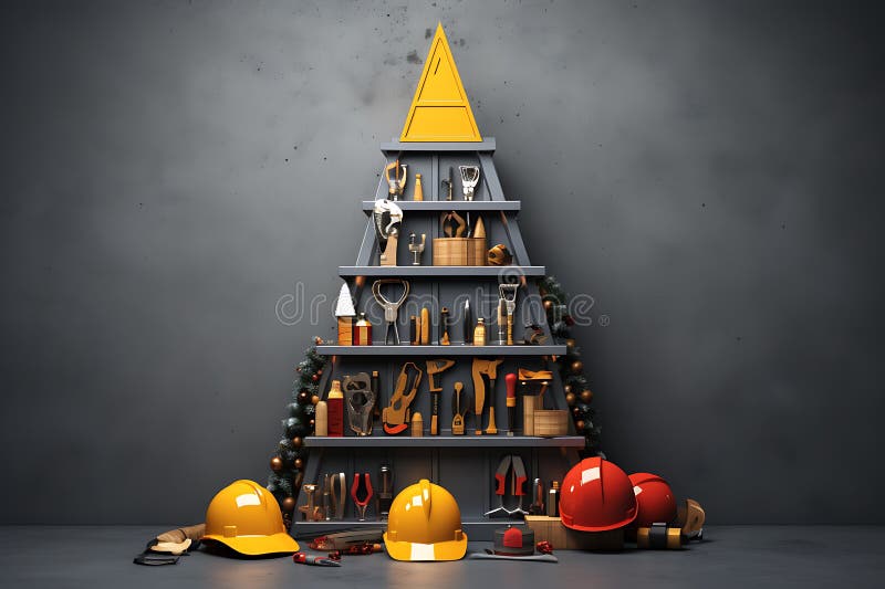 Christmas Tree Made of Construction Tools. 3d Illustration Stock ...